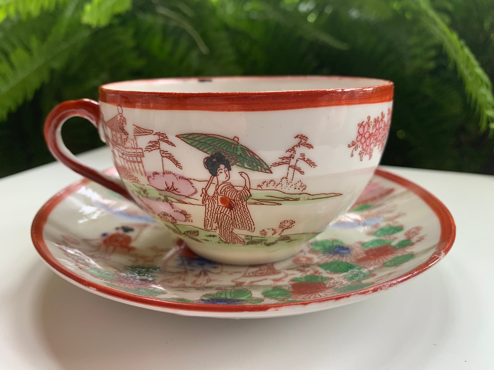 Vintage Lithophane Japanese Parasol Geisha Decorated Teacup Etsy