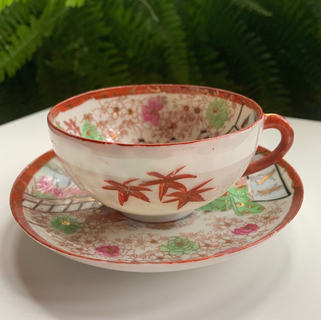 Vintage Lithophane Japanese Geisha Decorated Teacup And Saucer Set Etsy