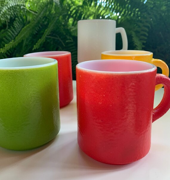 Blue Red Vintage Hazel Atlas Orange Peel Pedestal Mugs White sold in ...