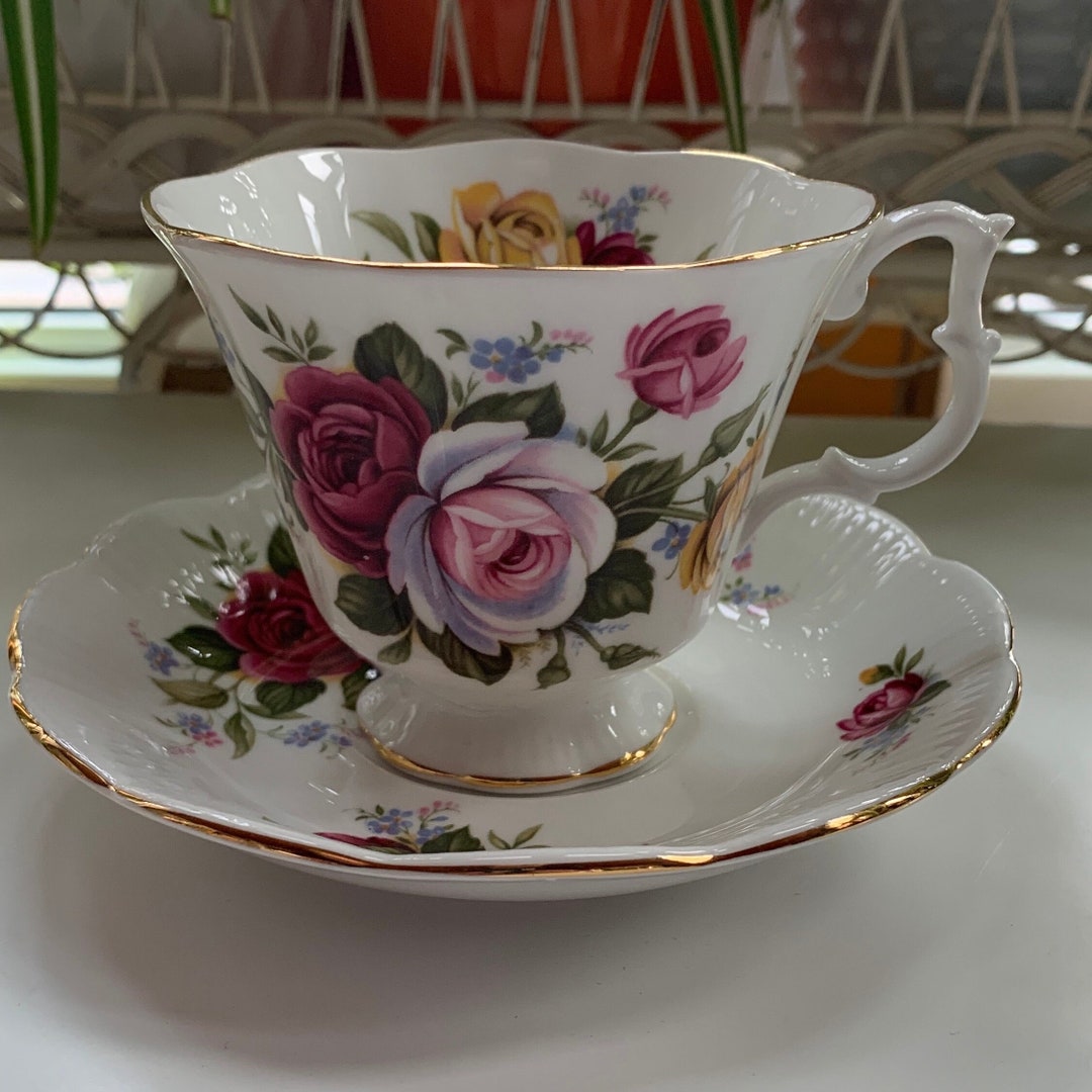 Vintage Royal Albert Mixed Rose Floral China Pedestal Teacup and Saucer Set - Etsy