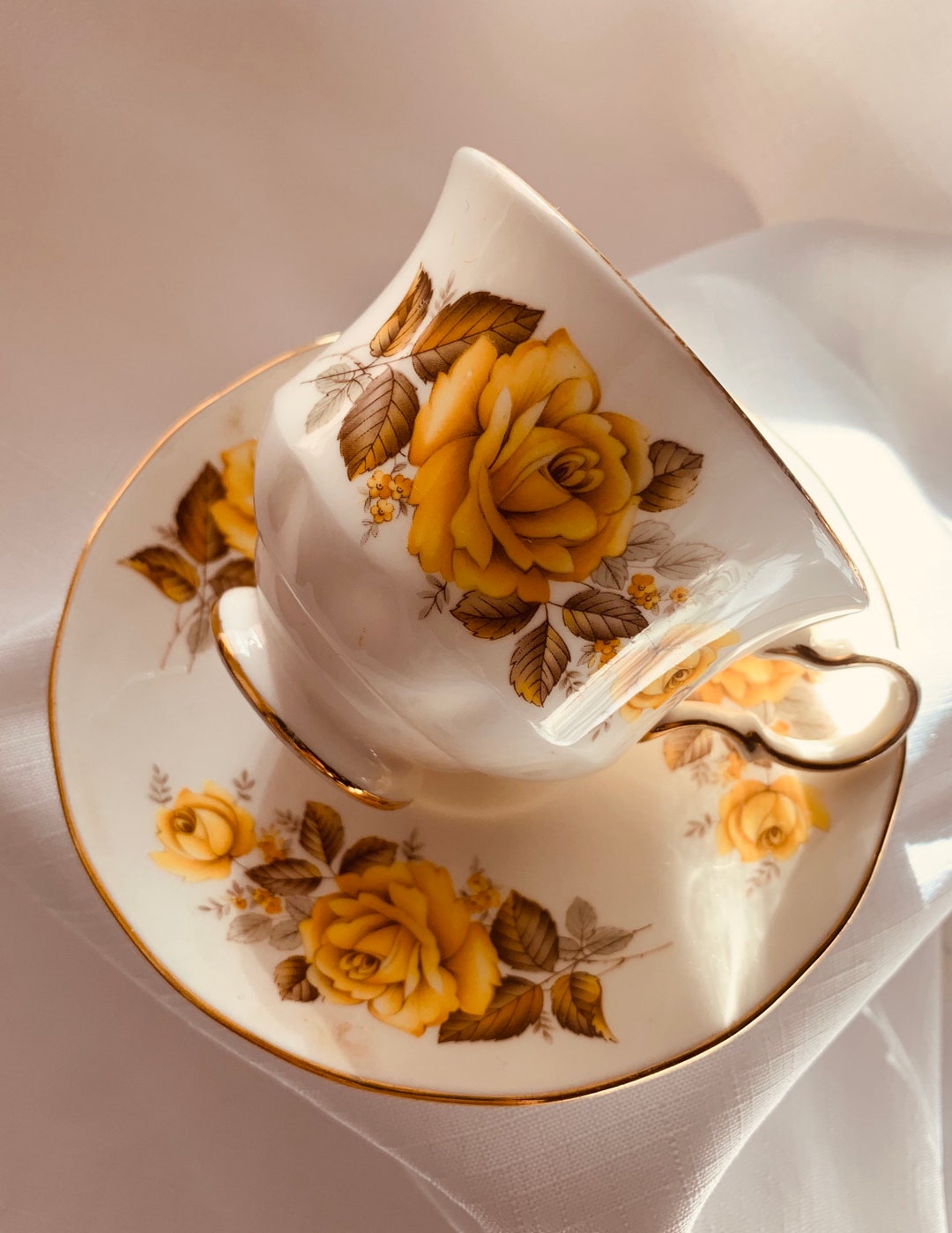 Vintage Queen Anne Yellow Rose China Teacup and Saucer, Pattern 8616 - Etsy