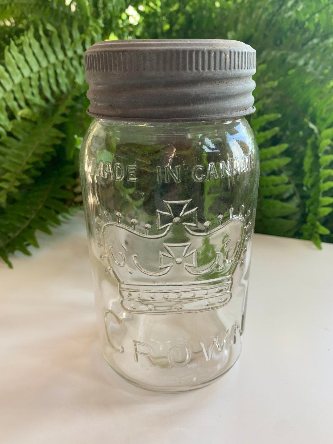 Vintage Clear Glass Crown Mason/canning Jar - Etsy