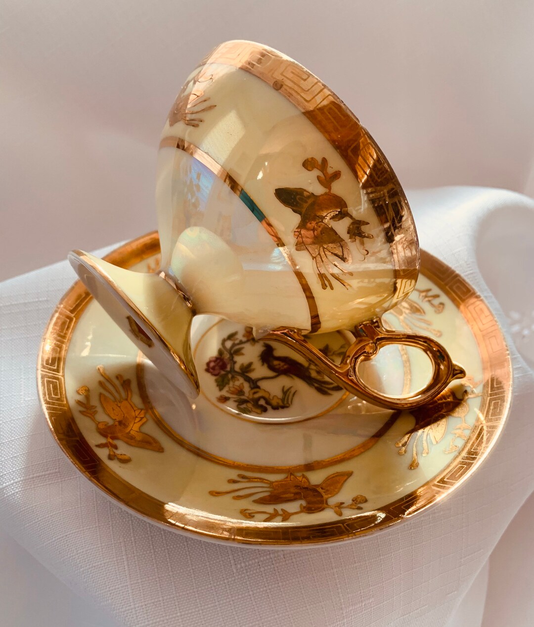 Vintage Shafford Japan China Teacup and Saucer, Iridescent Gold ...