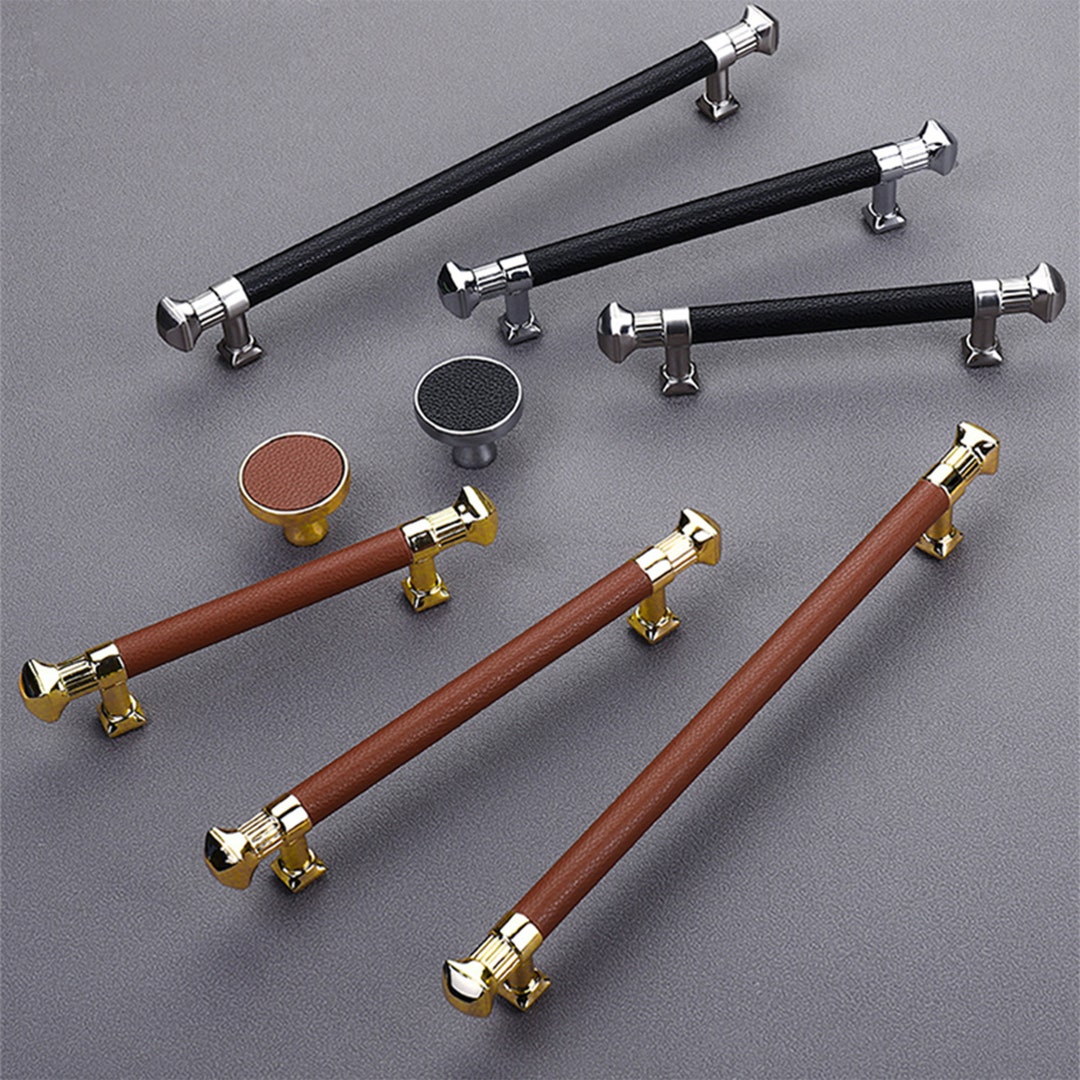 3.75 5 7.56 Red Black Leather Cabinet Pulls Handles Knobs Leather ...