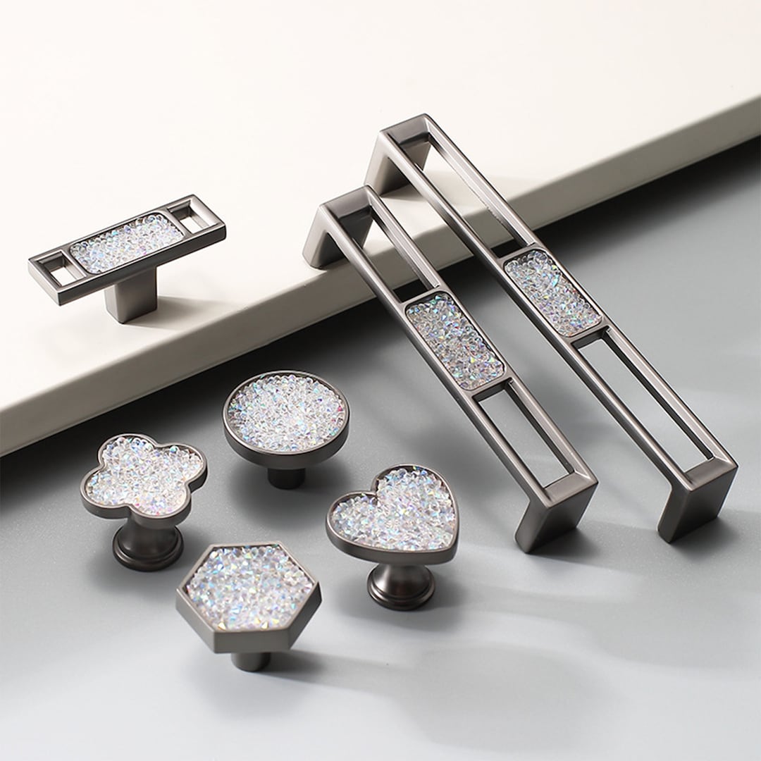 3.75" 5" Crystal Inlay Unique Cabinet Knobs Pulls Modern Kitchen Drawer ...