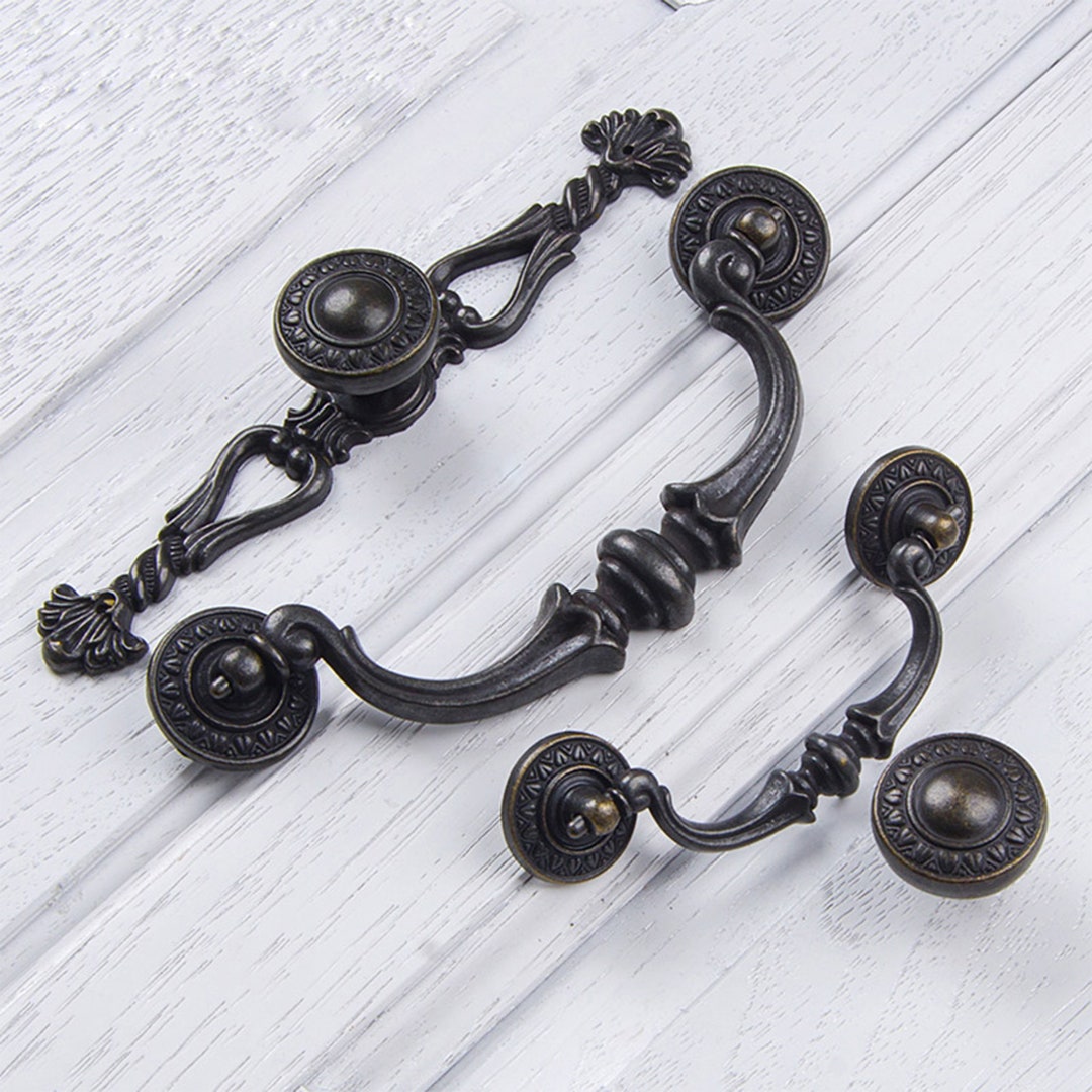 Antique Black Bronze Knob Plate Cabinet Drop Bail Pull Handles Drawer ...