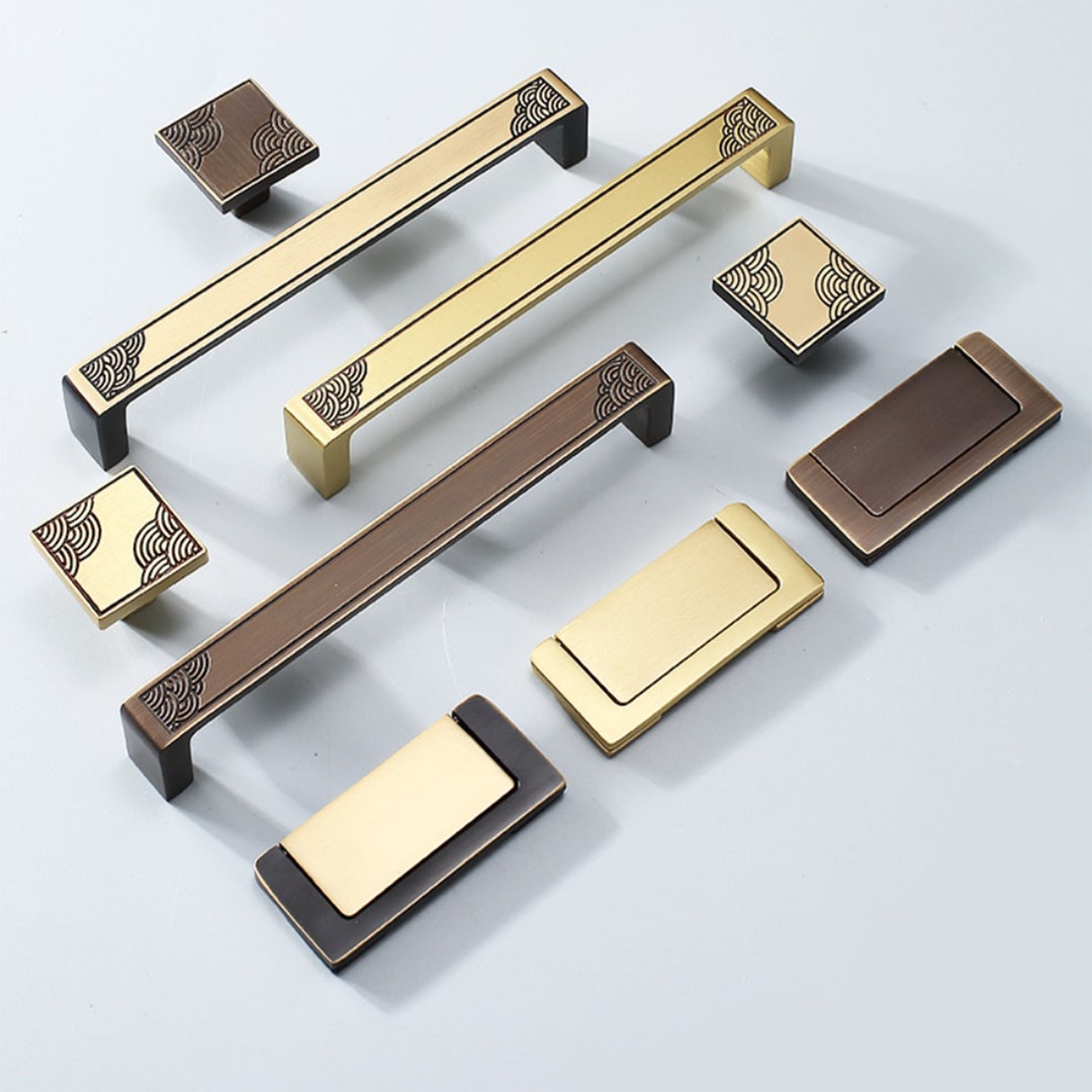 3.75" 5" 6.3" Asian Style Solid Brass Cabinet Door Knobs Handles High ...