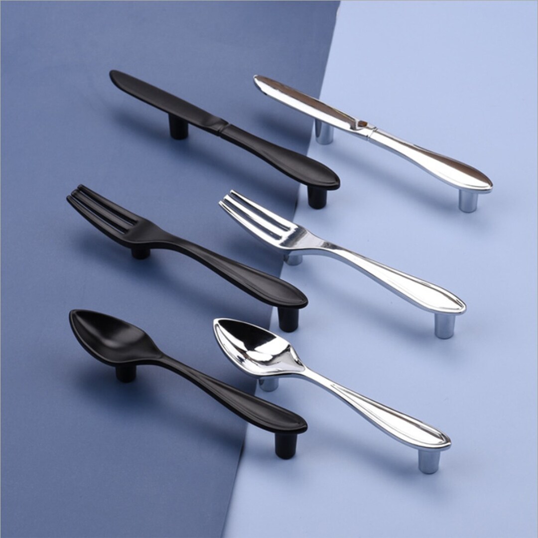 3" Black Chrome Gold Knife Fork Spoon Handle Pulls Closet Cabinet Door ...