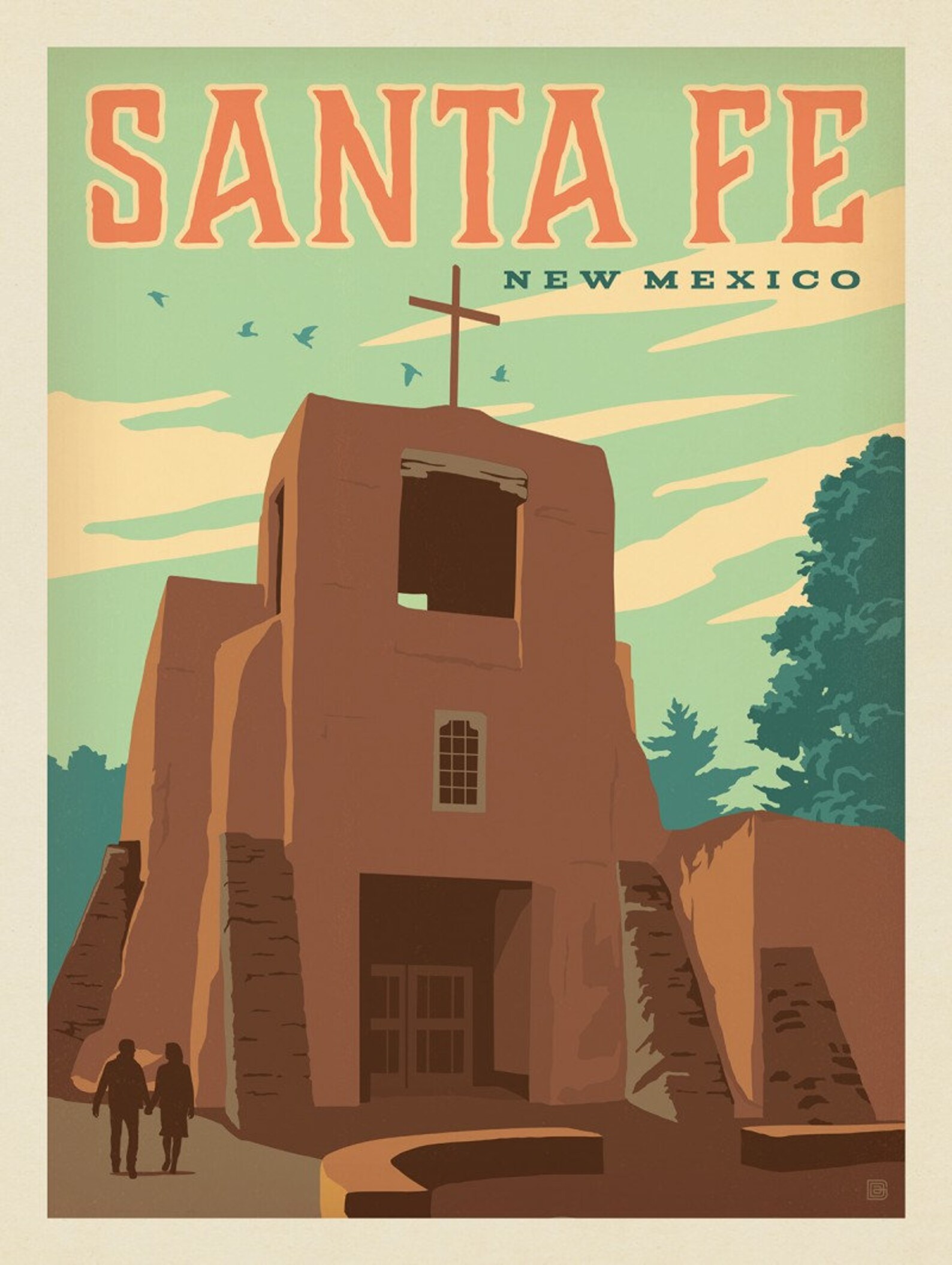 Santa Fe City Poster Travel New Mexico Print Vintage Art | Etsy