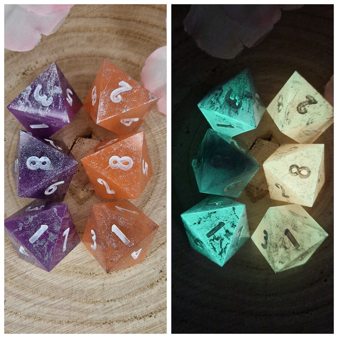 6x D8 Sharp Edged Dice Set Glow in the Dark Bright Psionic Fighter D&D ...