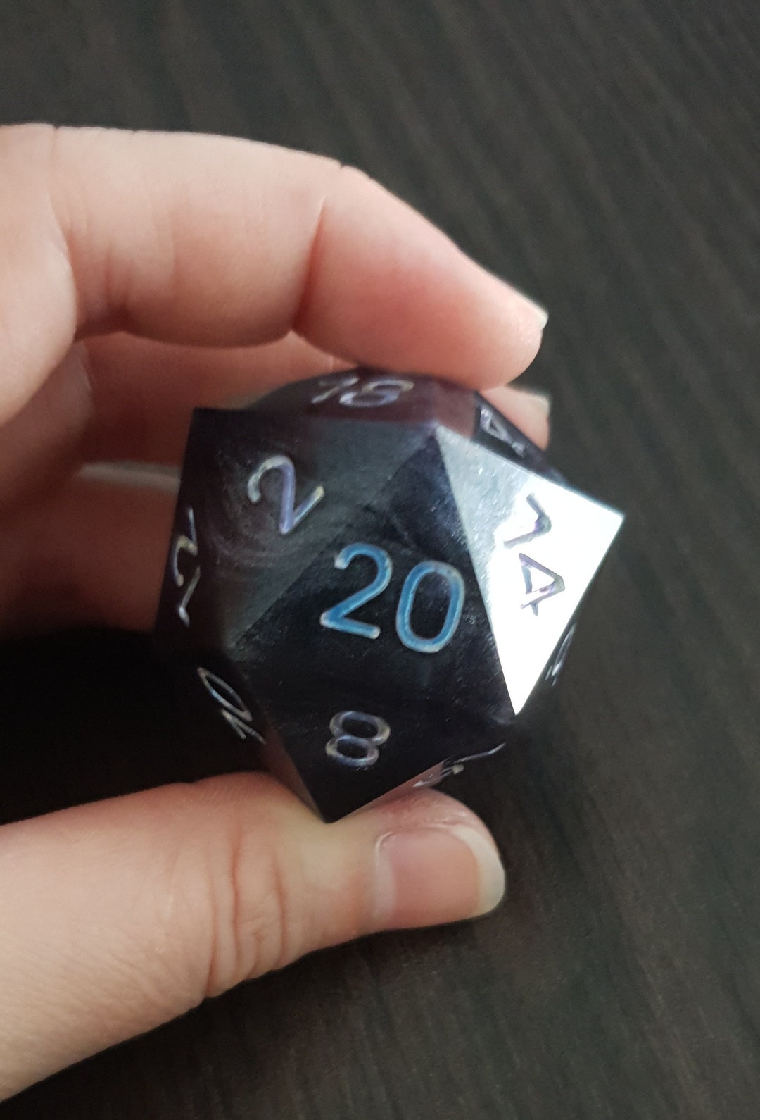 Sharp Edged 33mm Jumbo D20 Beauty in Black Colorshift D&D TTRPG ...