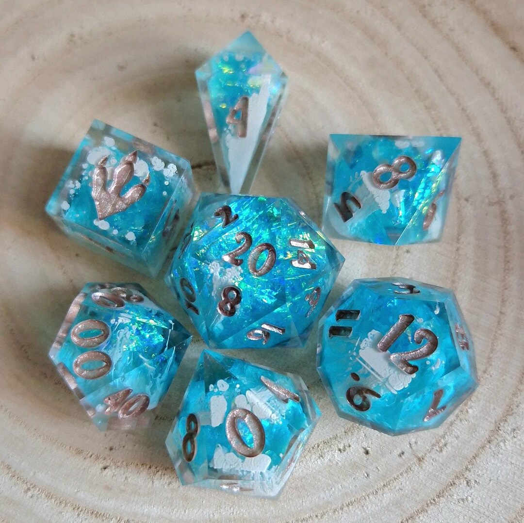 Sharp Edged Dice Set Captured Ocean Glimmer D&D TTRPG Dungeons and ...