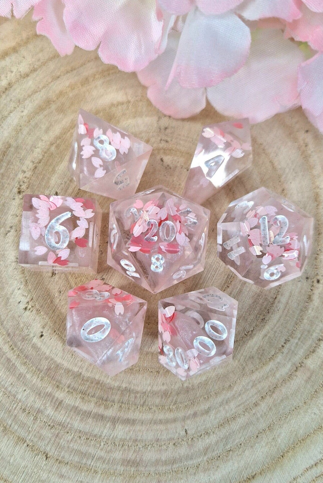 Sharp Edged Dice Set Hanami Fallen Sakura Blossoms D&D TTRPG Dungeons ...