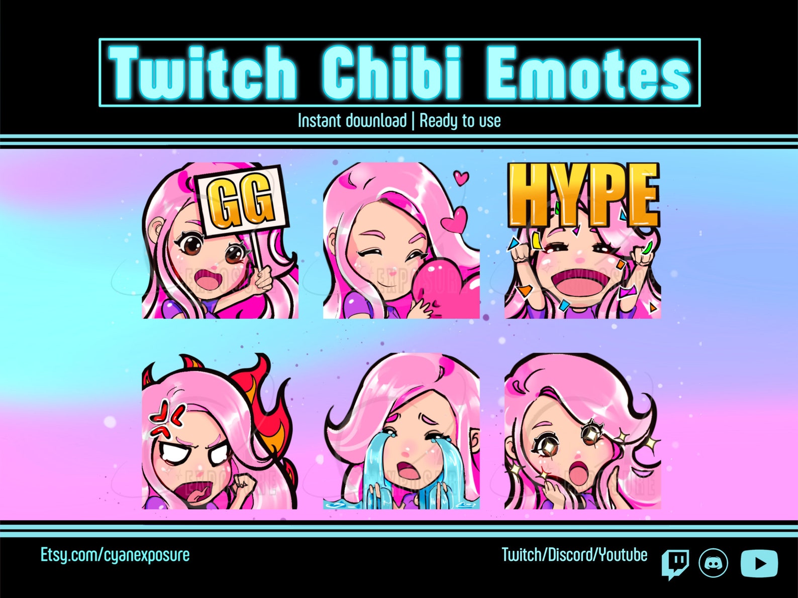 Twitch Emote Pack for Streamers discord Youtube Ready | Etsy