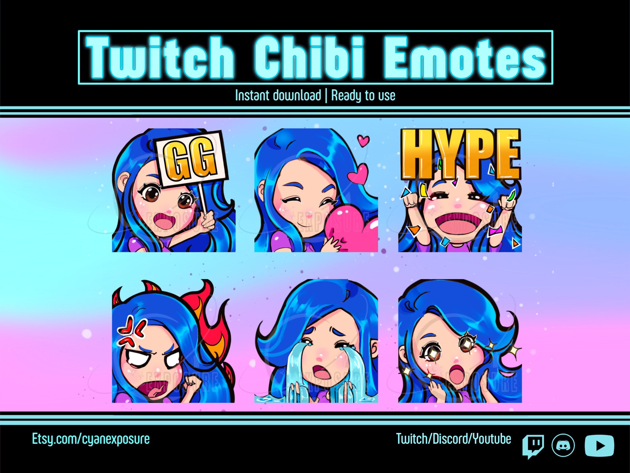 Twitch Emote Pack for Streamers discord Youtube Ready | Etsy