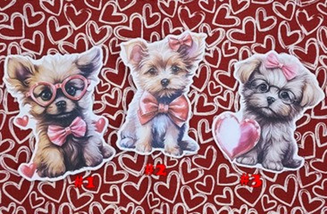 Valentine Puppy Stickers | Cute Puppy Bows Glasses | Cute Puppy Hearts ...
