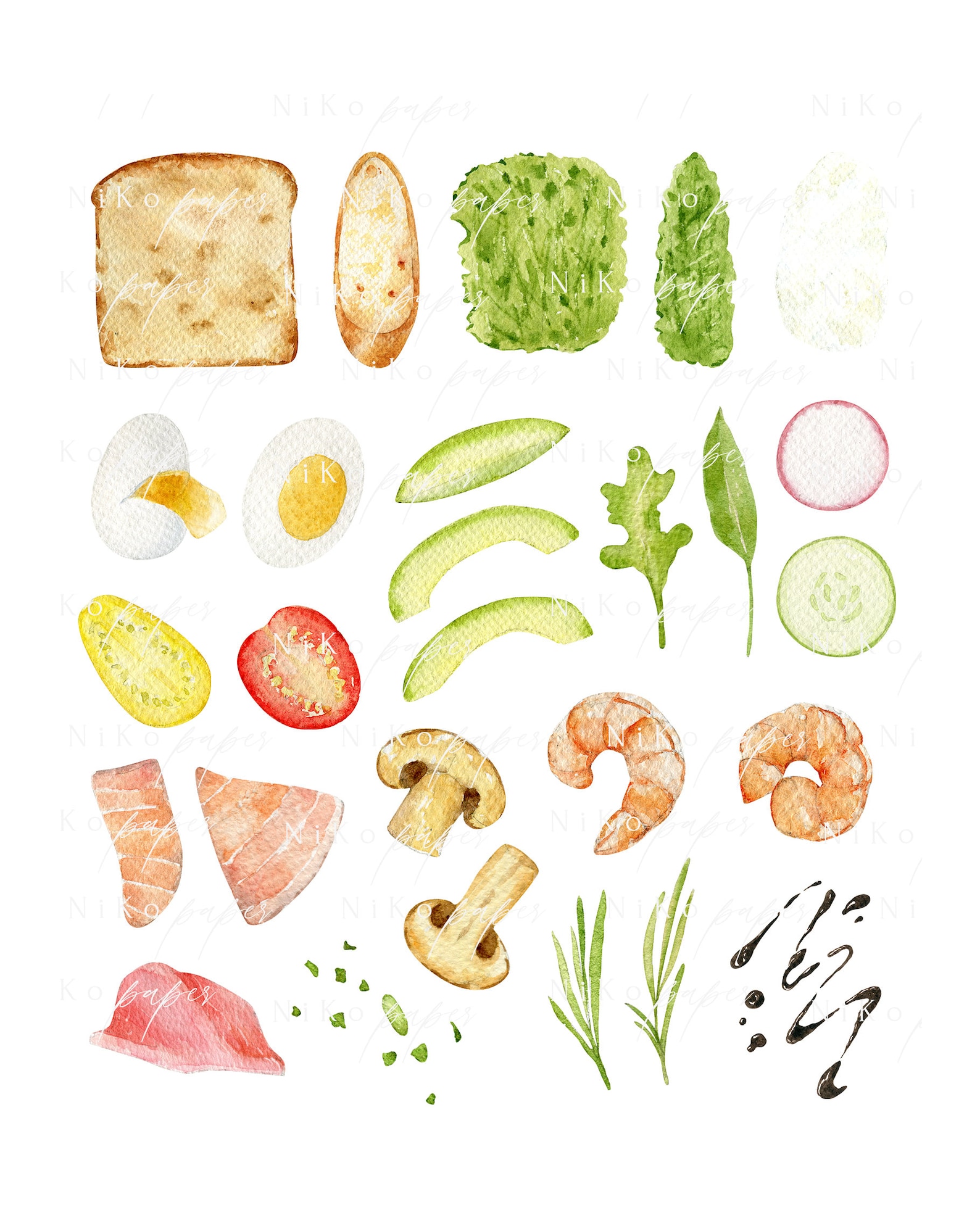 Watercolor Food Clipart Food Illustration Cooking Clip art | Etsy