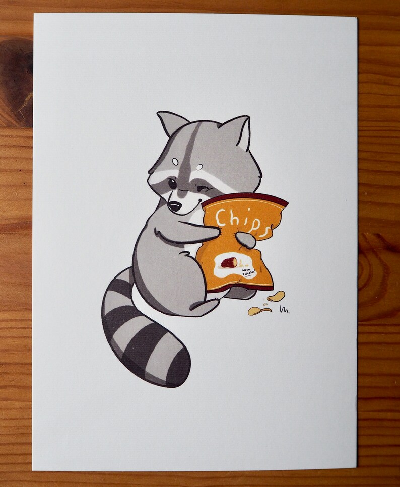 Cute Raccoon Print Illustration, Art Print - Etsy