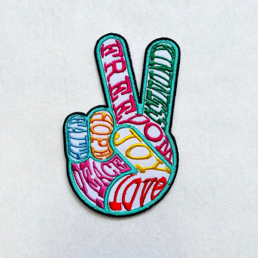 Peace Hand Fingers Freedom Sign Embroidered Iron on Sew Patch Joy Love ...
