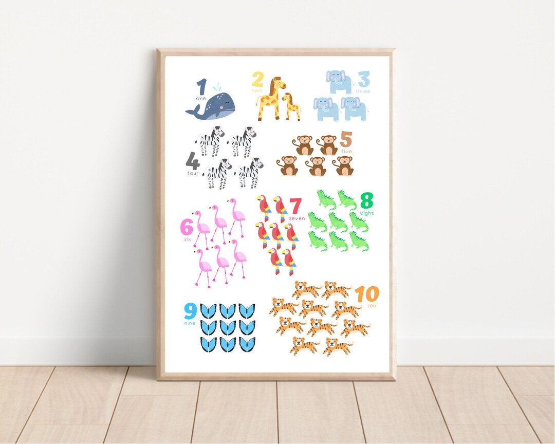 Animal Numbers Print, 123 Printable Wall Art, Kids Learning Counting ...