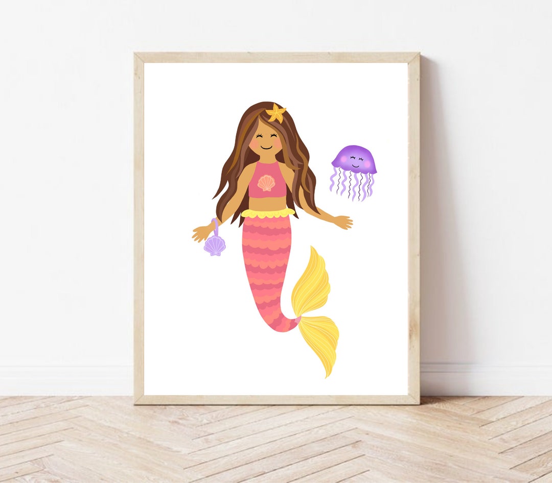 Mermaid Digital Print, Girl Printable Art, Girls Room Decor, Fun Kids ...