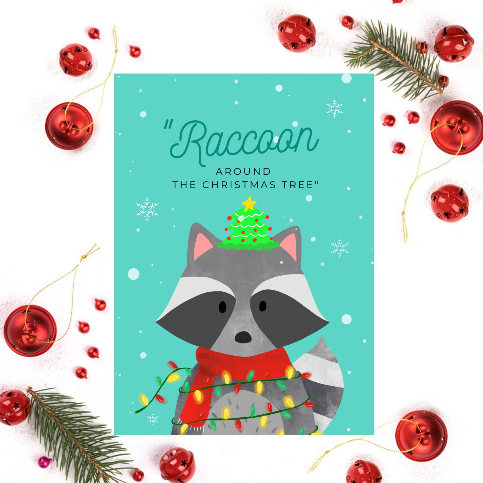 Printable Raccoon Christmas Card, Instant Download Christmas Card, Cute ...
