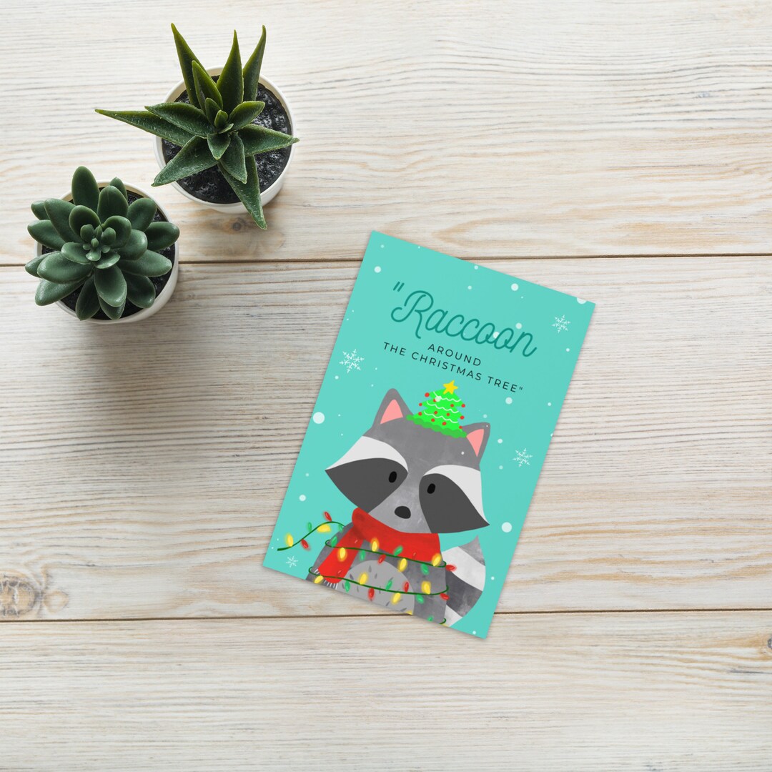 Printable Raccoon Christmas Card, Instant Download Christmas Card, Cute ...