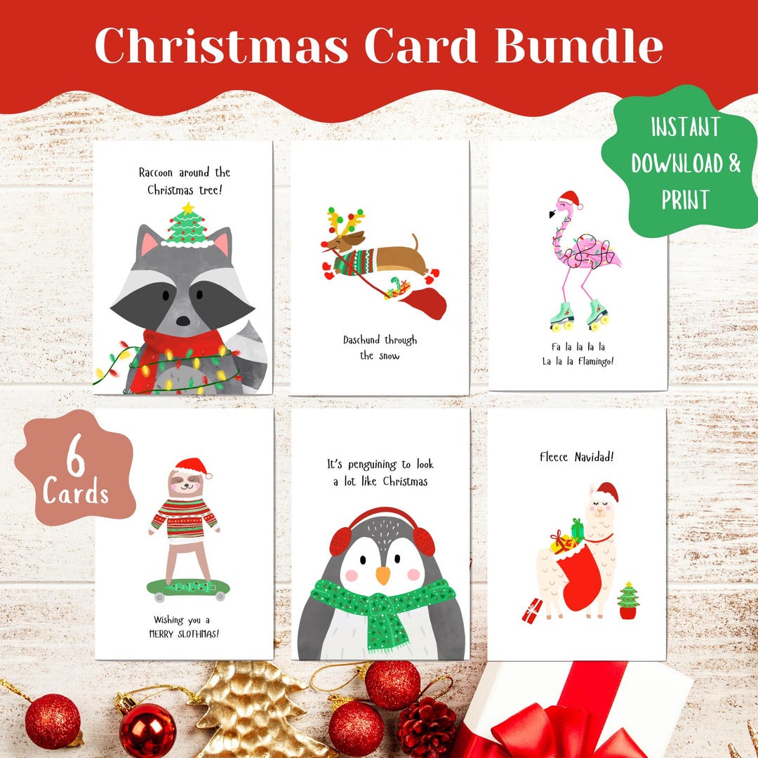 Printable Digital Christmas Card Bundle, Instant Download Christmas ...
