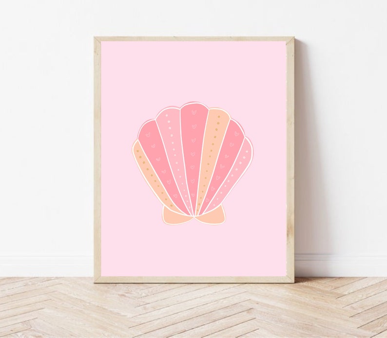 Pastel Pink Clam Shell Art, Boho Ocean Print Girls Room Decor, Ocean ...