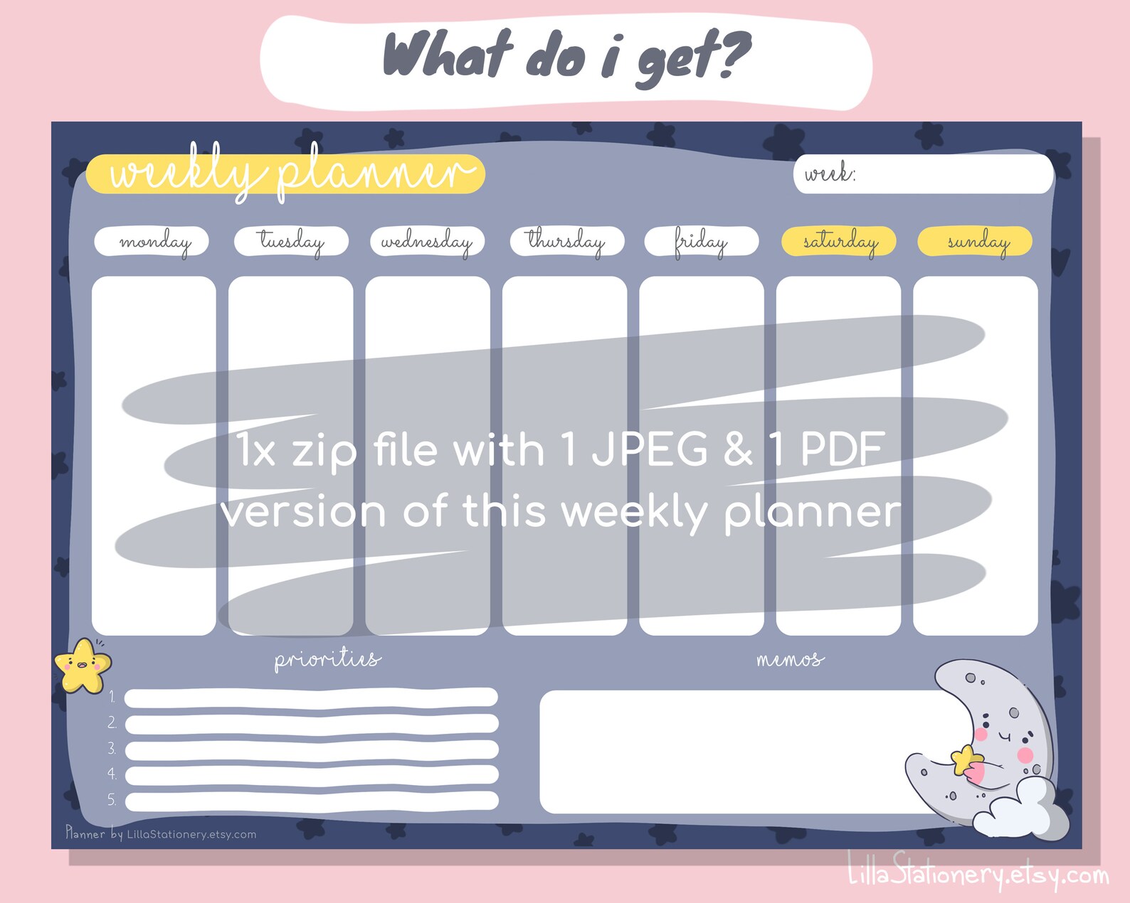 Weekly Planner Printable Cute Weekly Planner Kawaii Weekly | Etsy