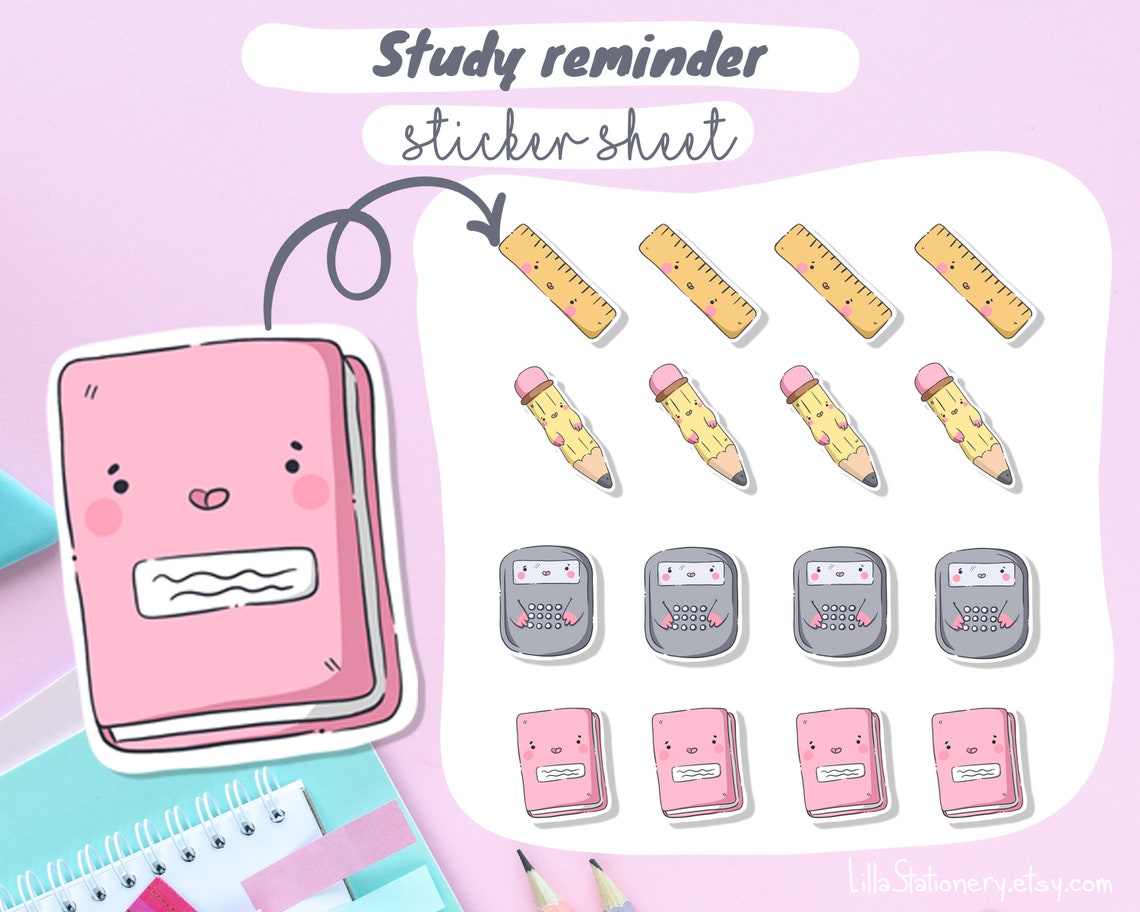 Study Stickers Planner Sticker Pack Kawaii Sticker Sheet - Etsy