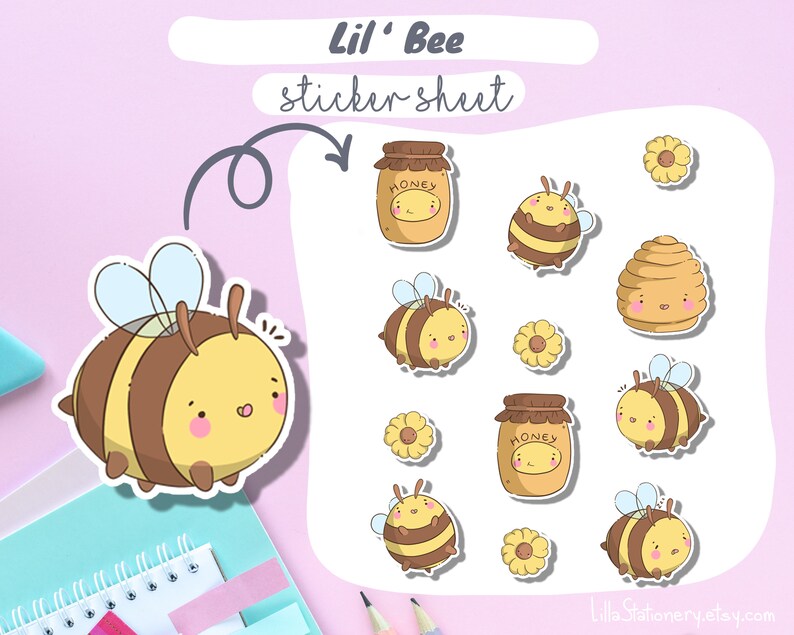Cute Bee Stickers, Kawaii Sticker Pack, Sticker Sheet, Journal Stickers ...