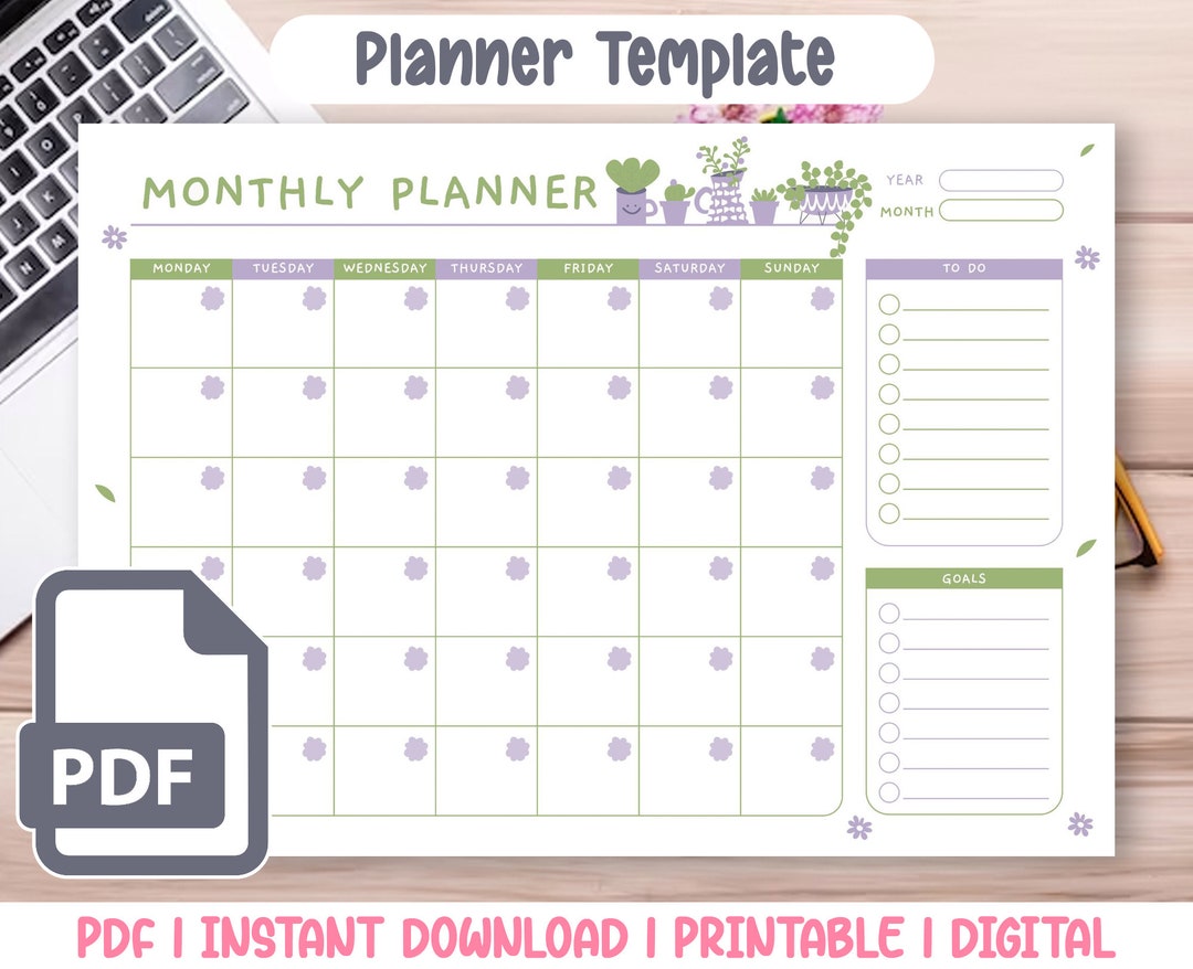 Monthly Planner Digital, Monthly Planner PDF, Monthly Planner Download ...