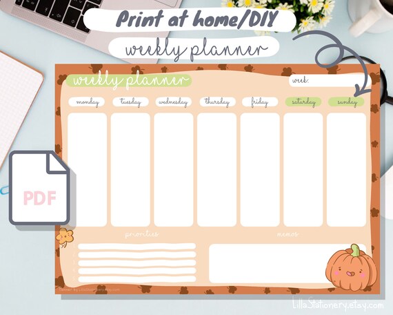 Weekly Planner Printable Cute Weekly Planner Kawaii Weekly - Etsy