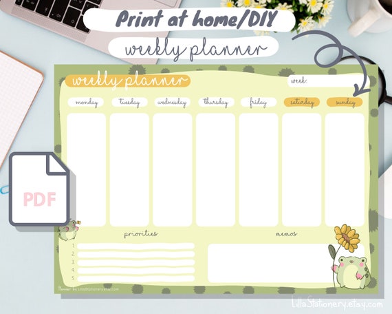Weekly Planner Printable Cute Weekly Planner Kawaii Weekly | Etsy