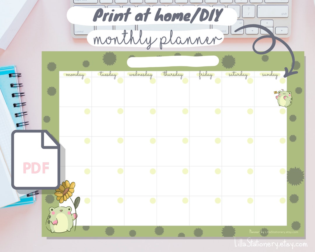 Frog Monthly Planner Printable, Cute Frog, 2023 Planner Printable, Wall ...