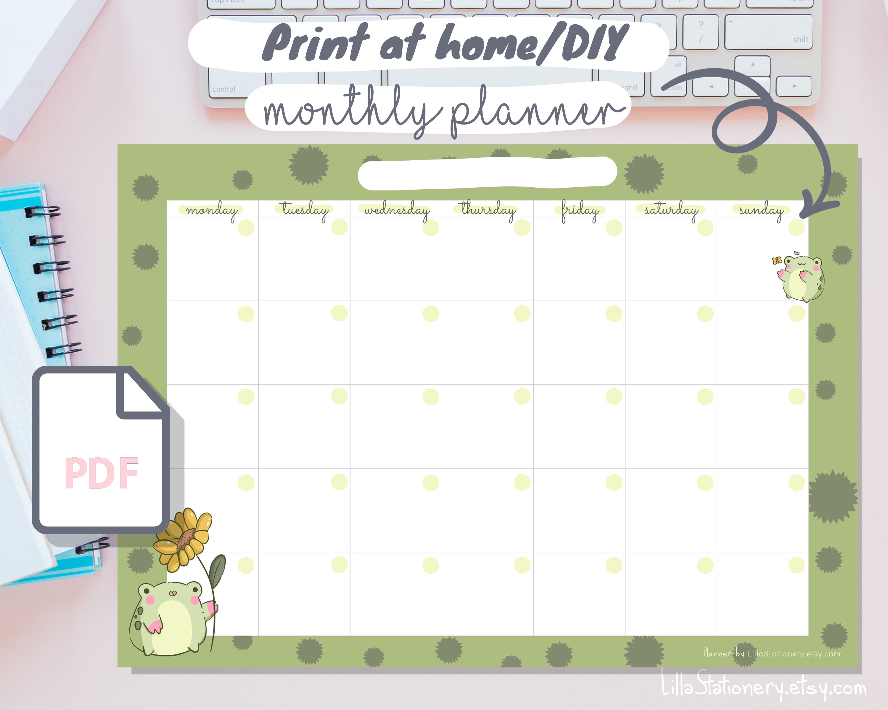 Frog Monthly Planner Printable Cute Frog 2023 Planner - Etsy