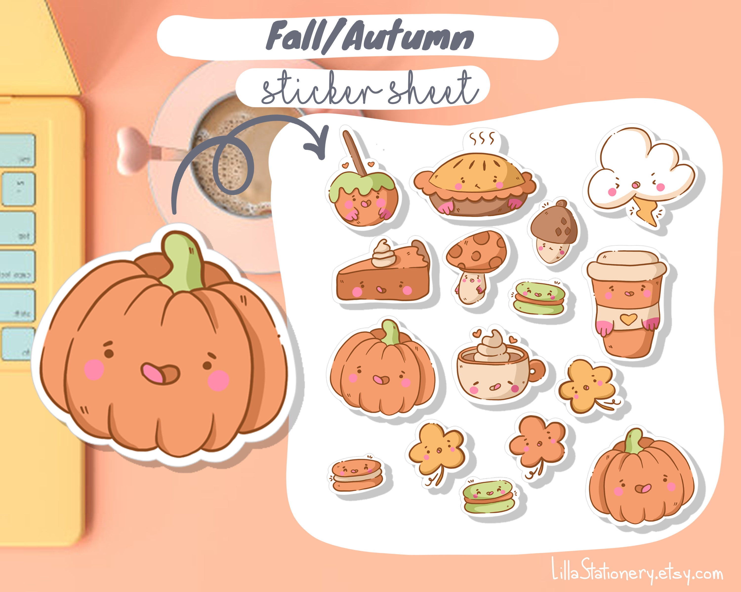 Autumn sticker sheet Fall sticker sheet kawaii sticker pack | Etsy