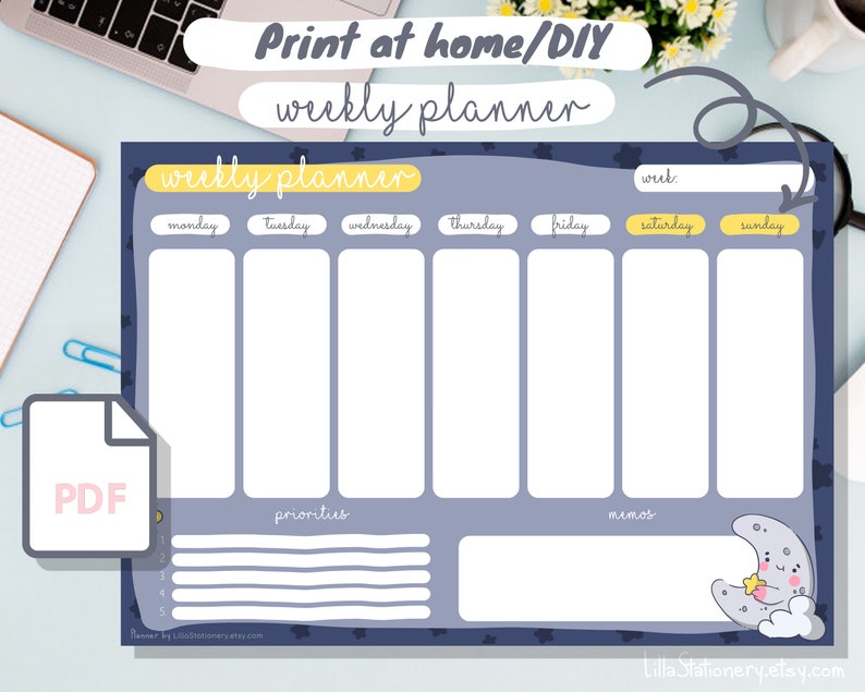 Weekly Planner Printable Cute Weekly Planner Kawaii Weekly | Etsy