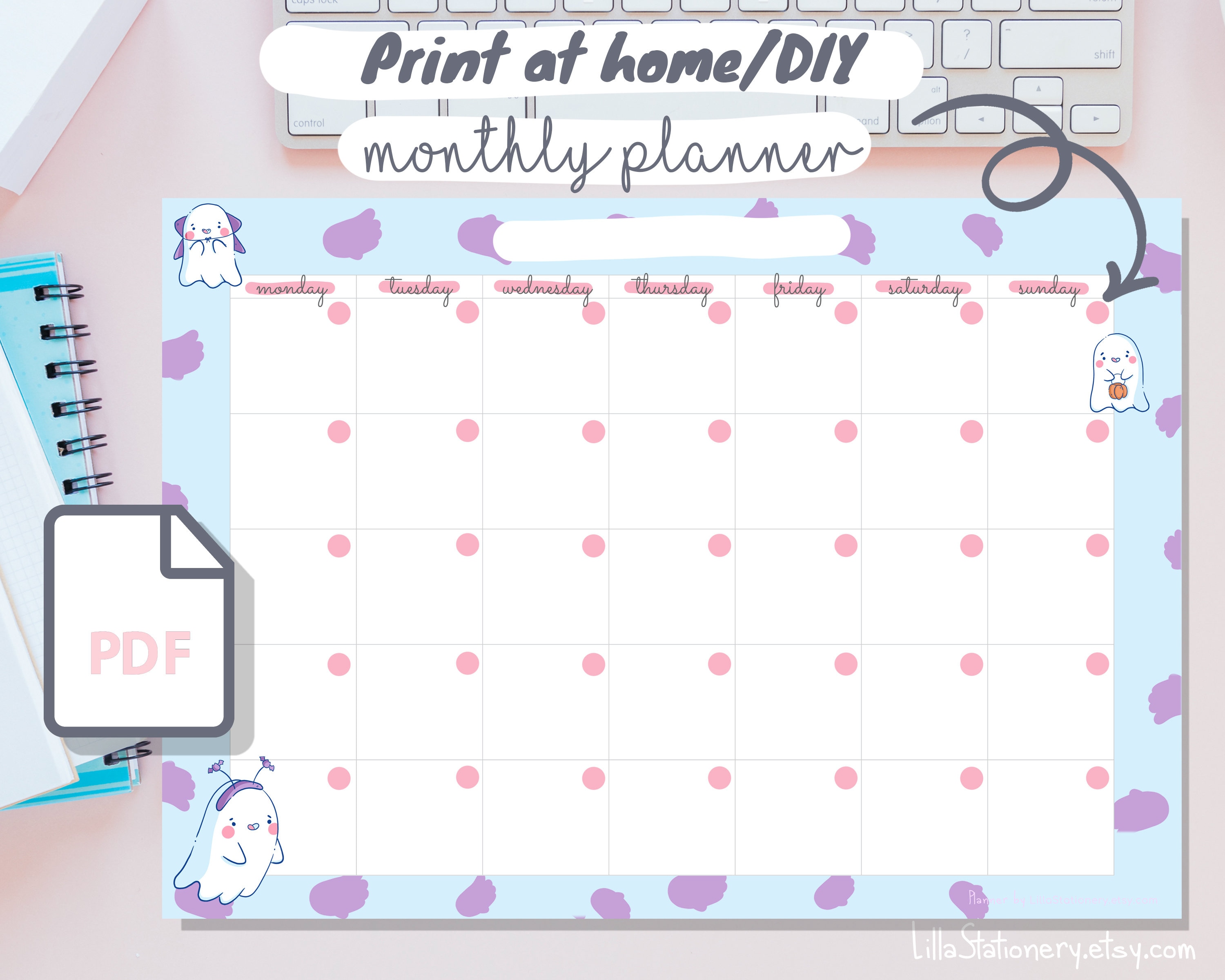 Monthly Planner Printable, Cute Ghost, 2023 Planner Printable ...