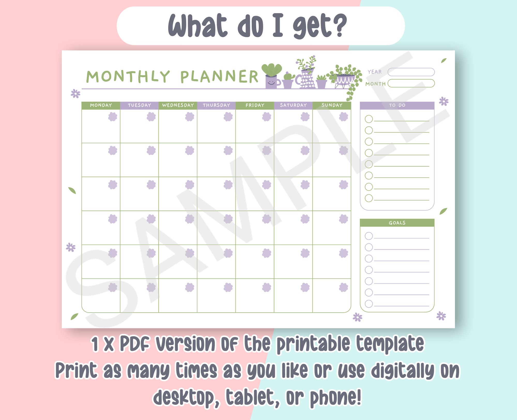 Monthly Planner Digital, Monthly Planner PDF, Monthly Planner Download ...