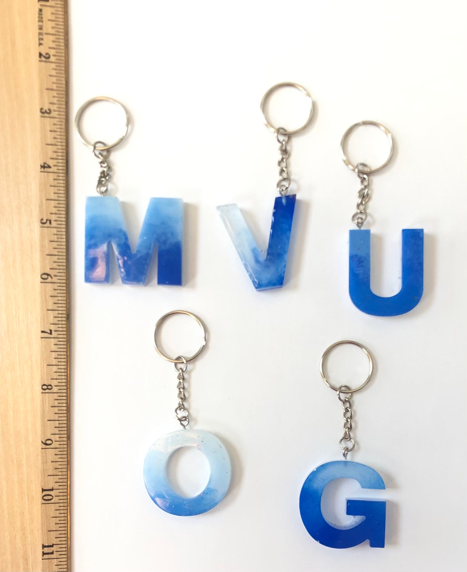 Blue to White Ombre Custom Letter Resin Keychains - Etsy