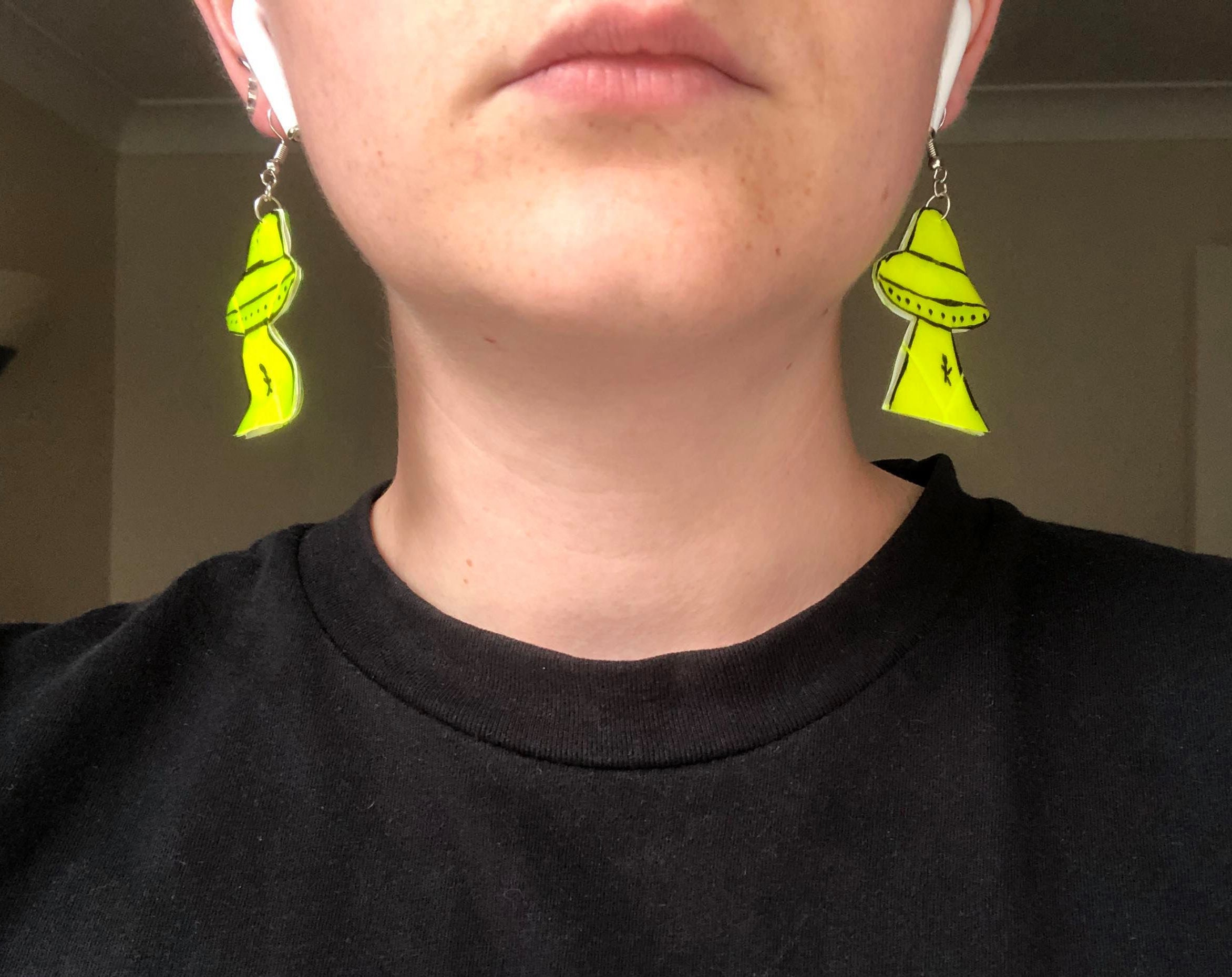 Hi-vis/ Neon UFO Alien Abduction Earrings Recycled Material - Etsy