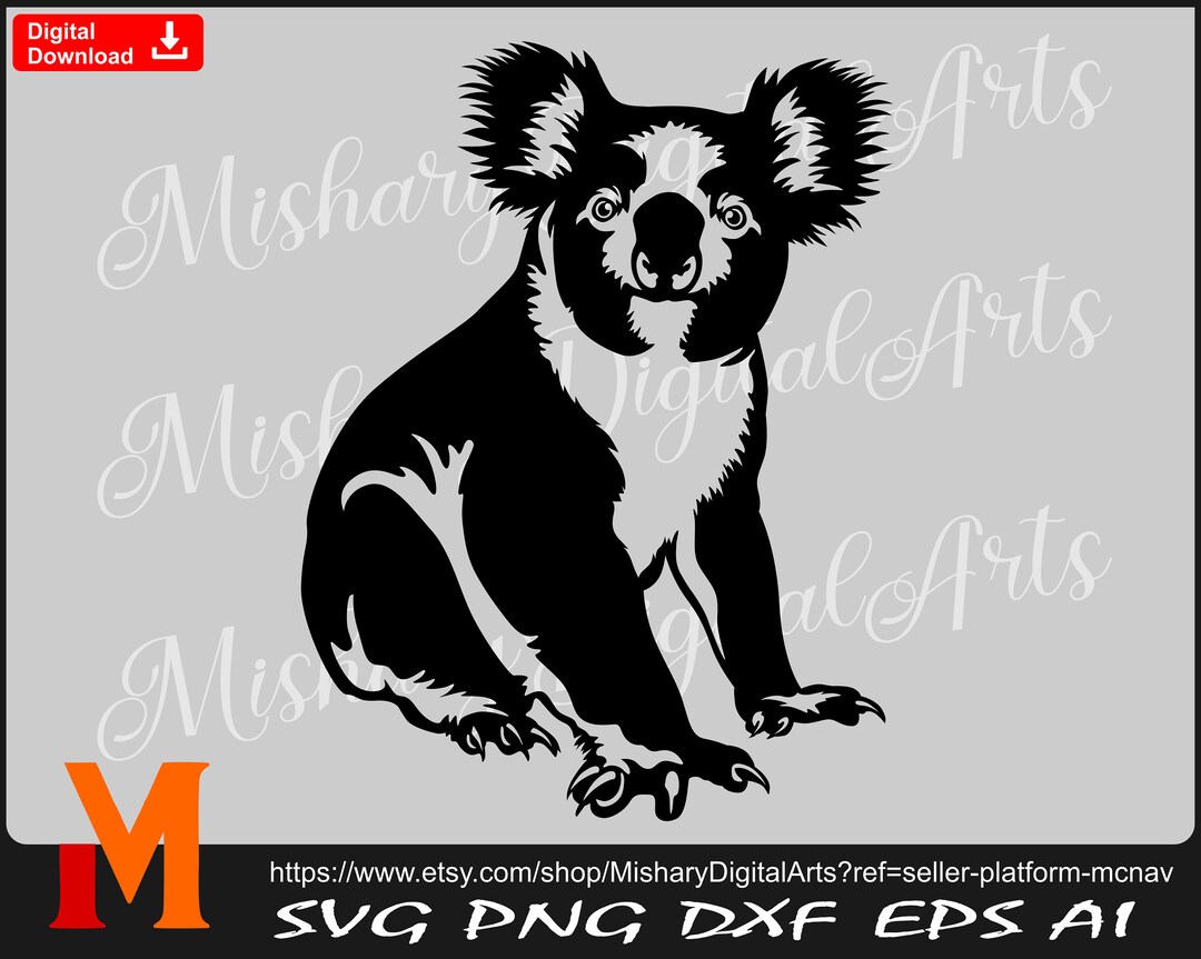 Cute Sitting Koala Silhouette 2, Koala Svg, DXF, PNG, Vector for Cricut ...