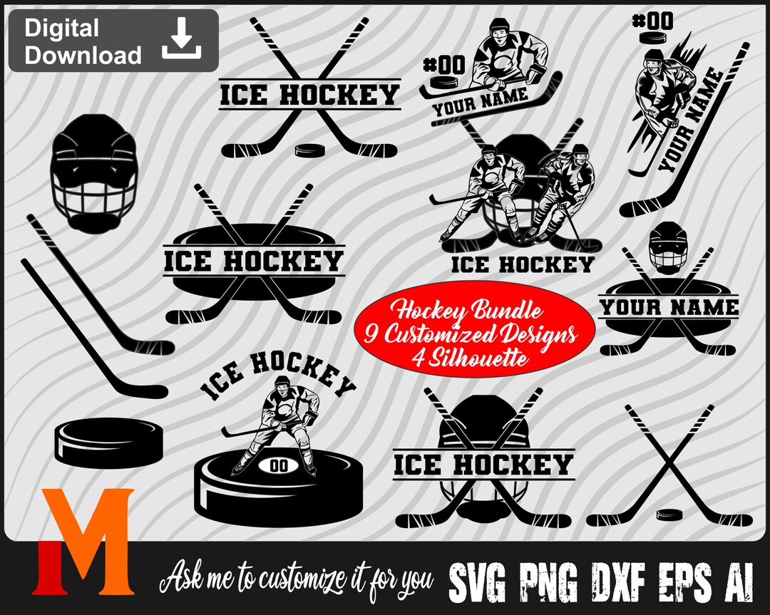 13 Hockey Bundle, Ice Hockey SVG - Hockey Silhouette, Vector, Png for ...