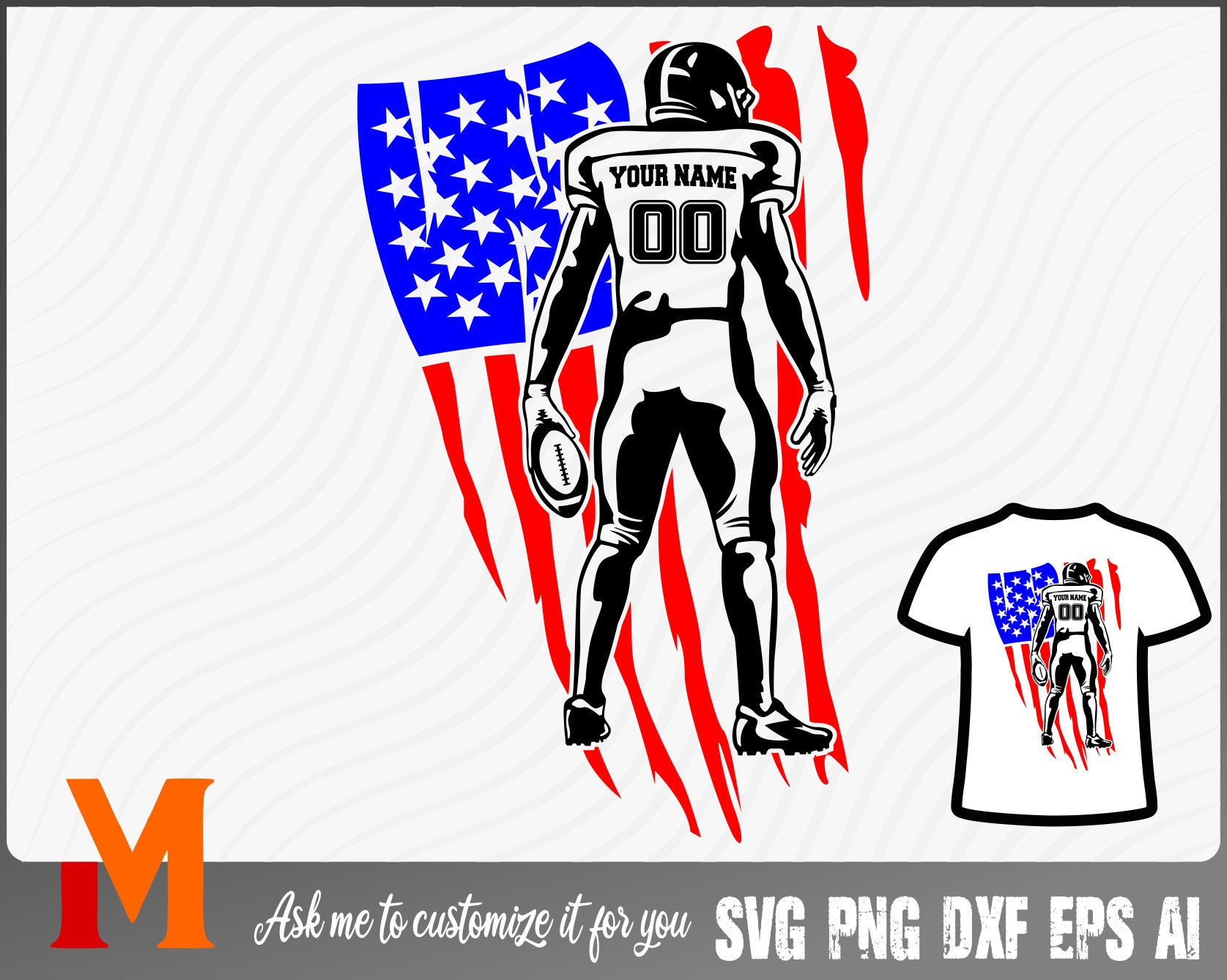 Vector Patriotic US Flag player Football SVG Png Football Cut File ...