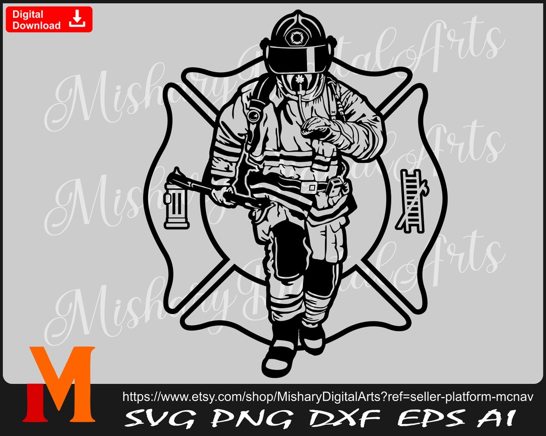 Running Firefighter With Logo Background, Firefighter Svg Silhouette ...