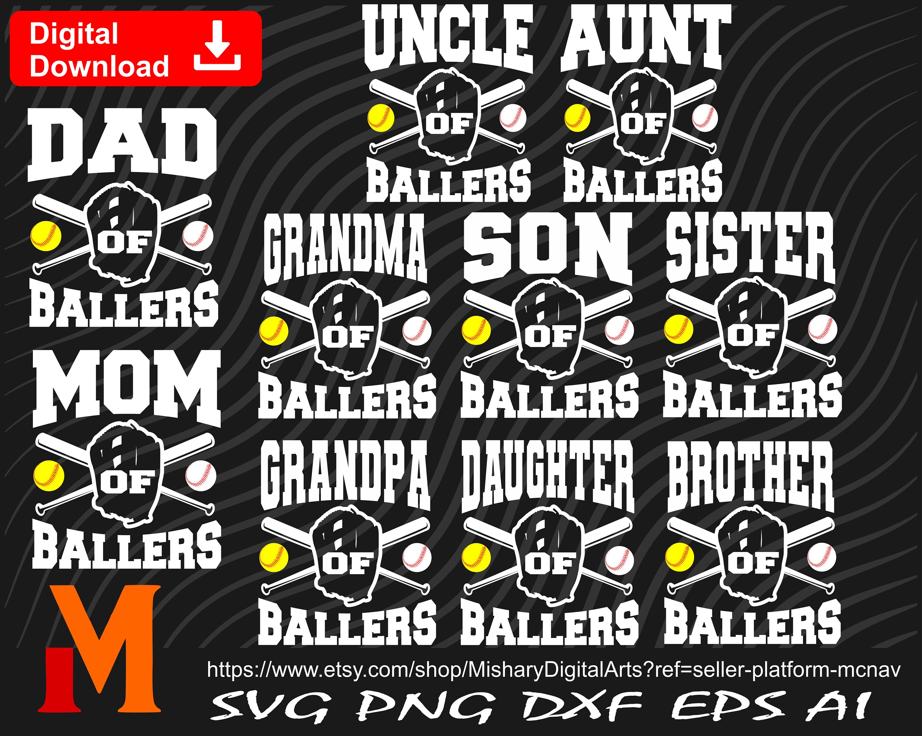 Paquete Family Ballers svg, Ballers svg, Dad of Ballers svg, Softball ...