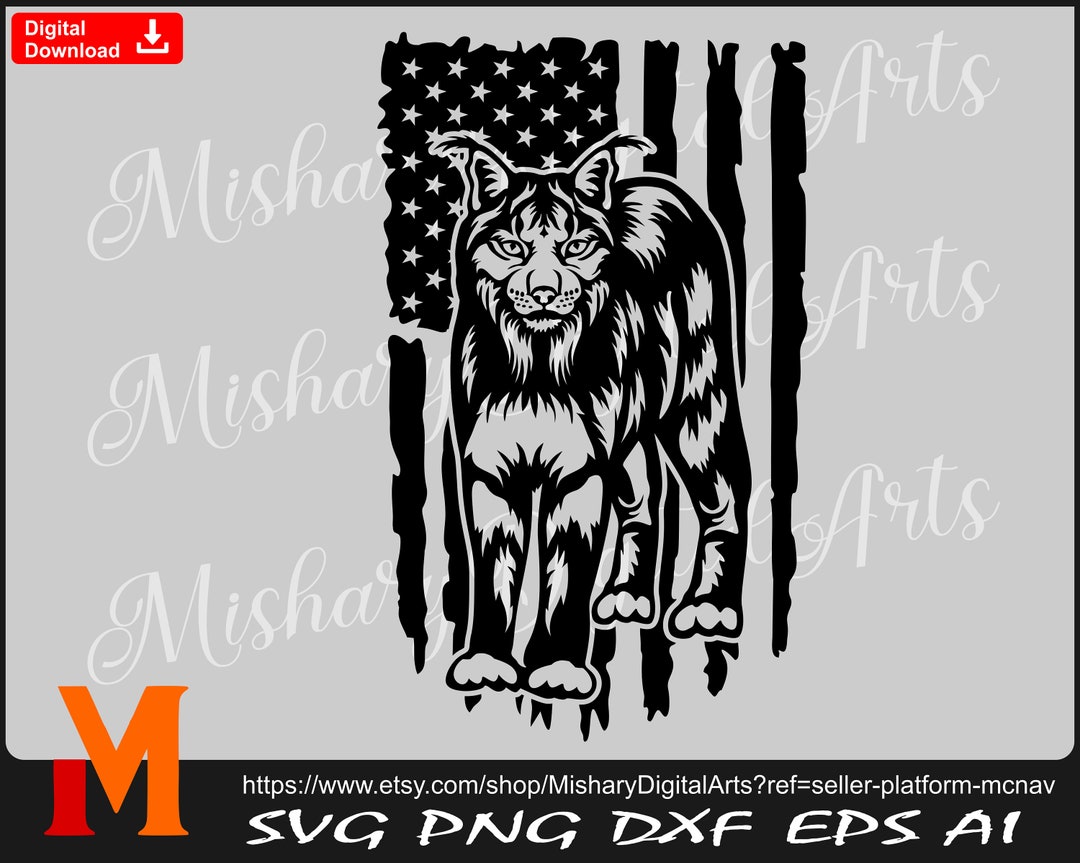 American Distressed Flag Svg, Standing Lynx Svg, Lynx Svg, Lynx Clipart ...