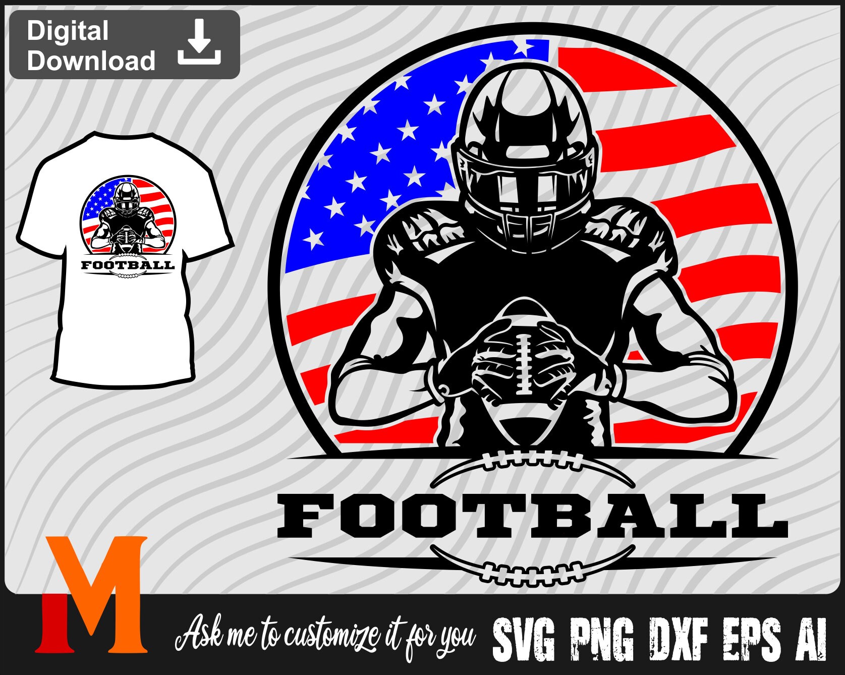 Vector Patriotic US Flag player Football SVG Png Football Cut File ...